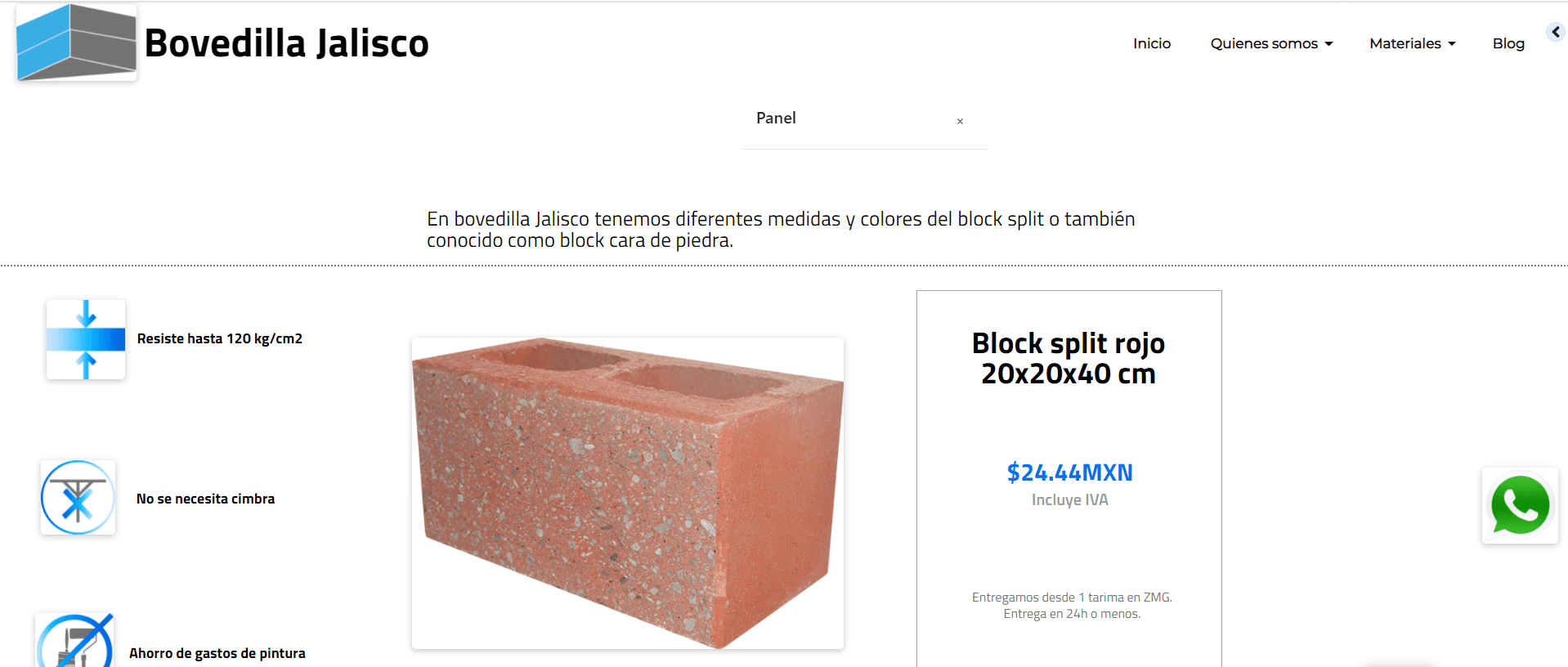Bovedilla Jalisco | Block split rojo 20x20x40